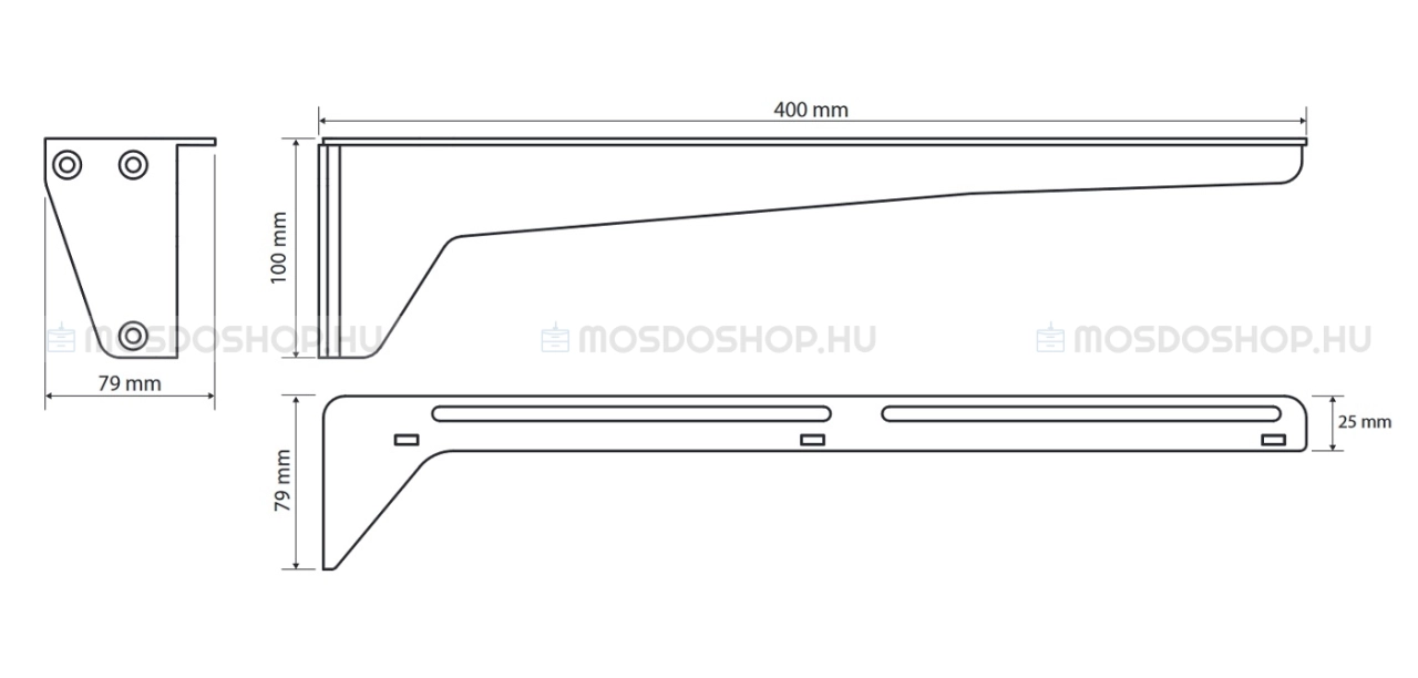 HOTEL Mosdótartó konzol 40x10cm, max. 30kg, fehér inox - Mosdoshop